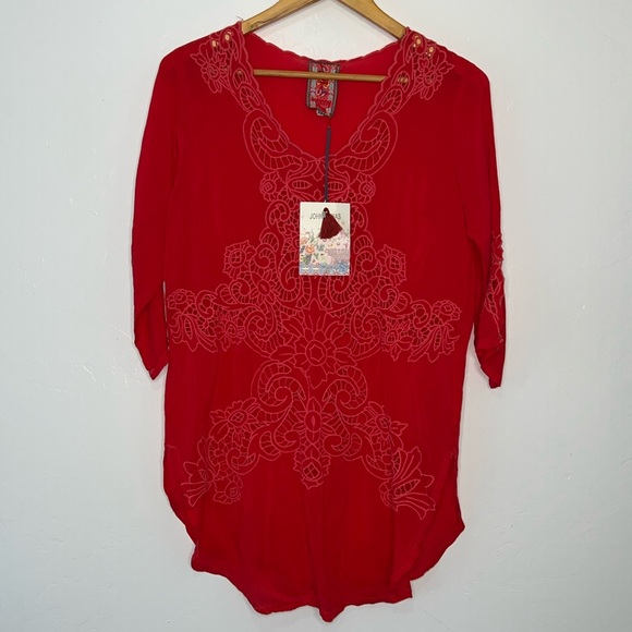 Johnny Was | Tops | Nwt Johnny Was Red Floral Embroidered Top Size Xs ...